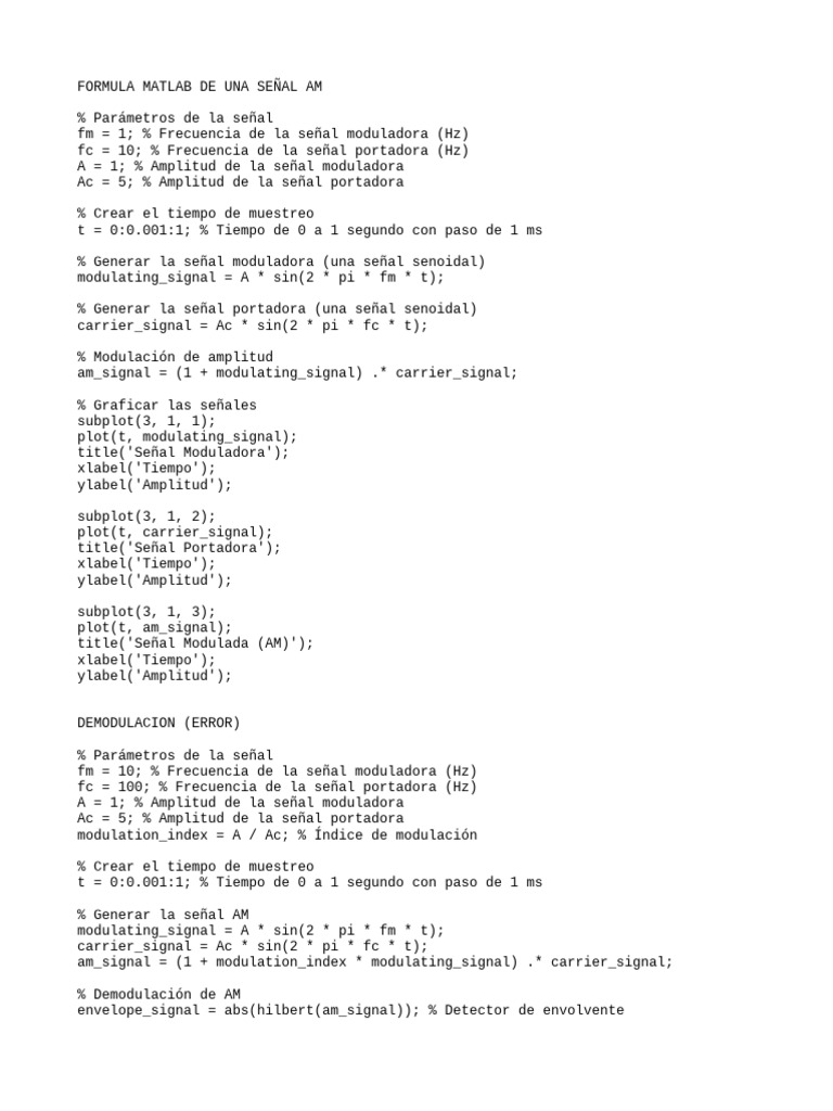 Para Uso de MATLAB en AM TEMA 2 | PDF | Modulación | Modulación de ...
