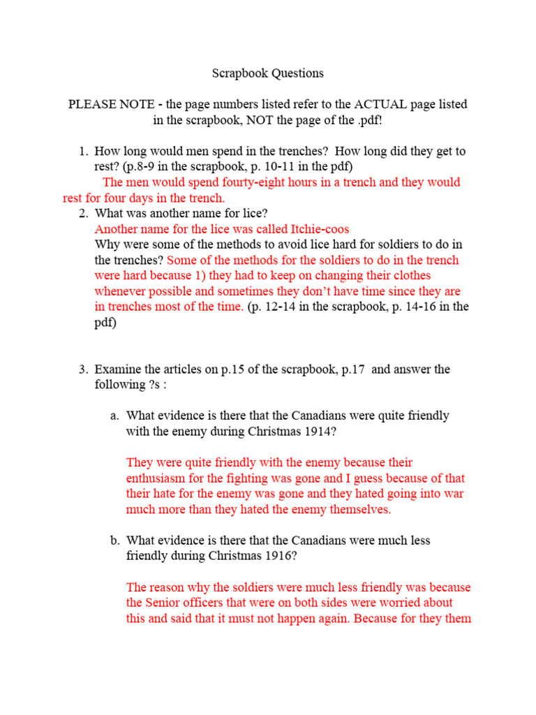? WW1 Scrapbook Questions | PDF