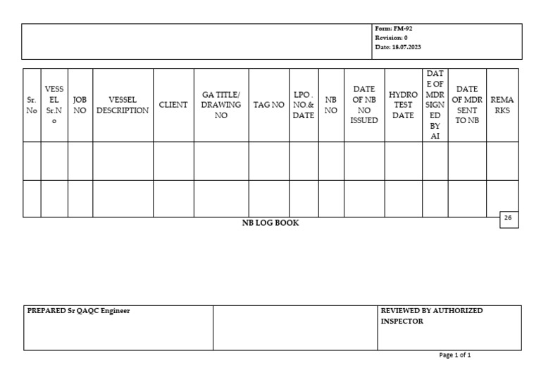 FM-92-12.1 NB Log Book | PDF
