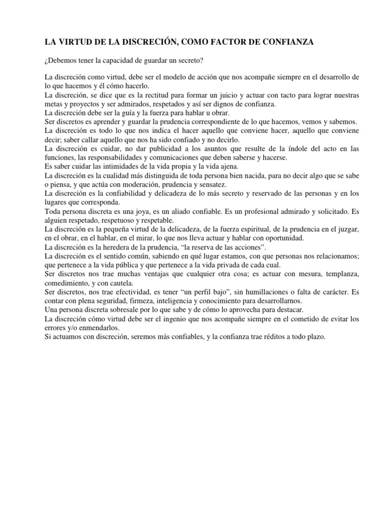 La Virtud de La Discreción | PDF | Virtud | Prudencia