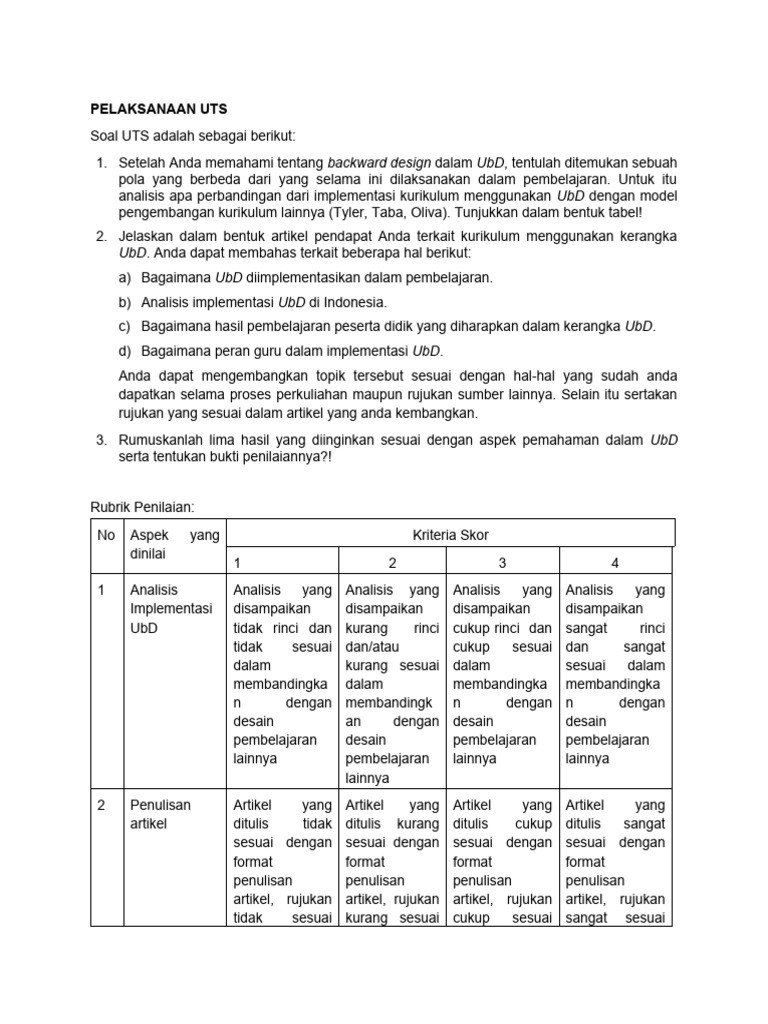 Rubrik Penilaian Uts | PDF