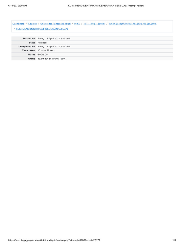 Kuis Topik 3 - Mengidentifikasi Kekerasan Seksual - Attempt Review ...
