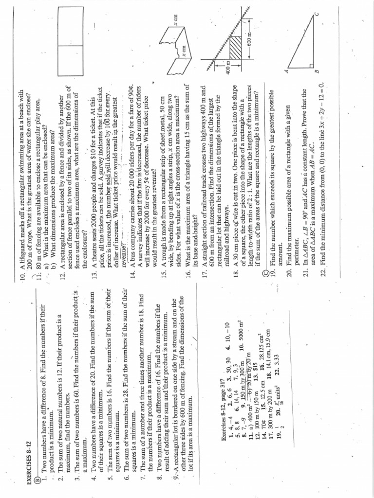 Maximum and Minimum Problems - Extra Practice | PDF | Rectangle | Area