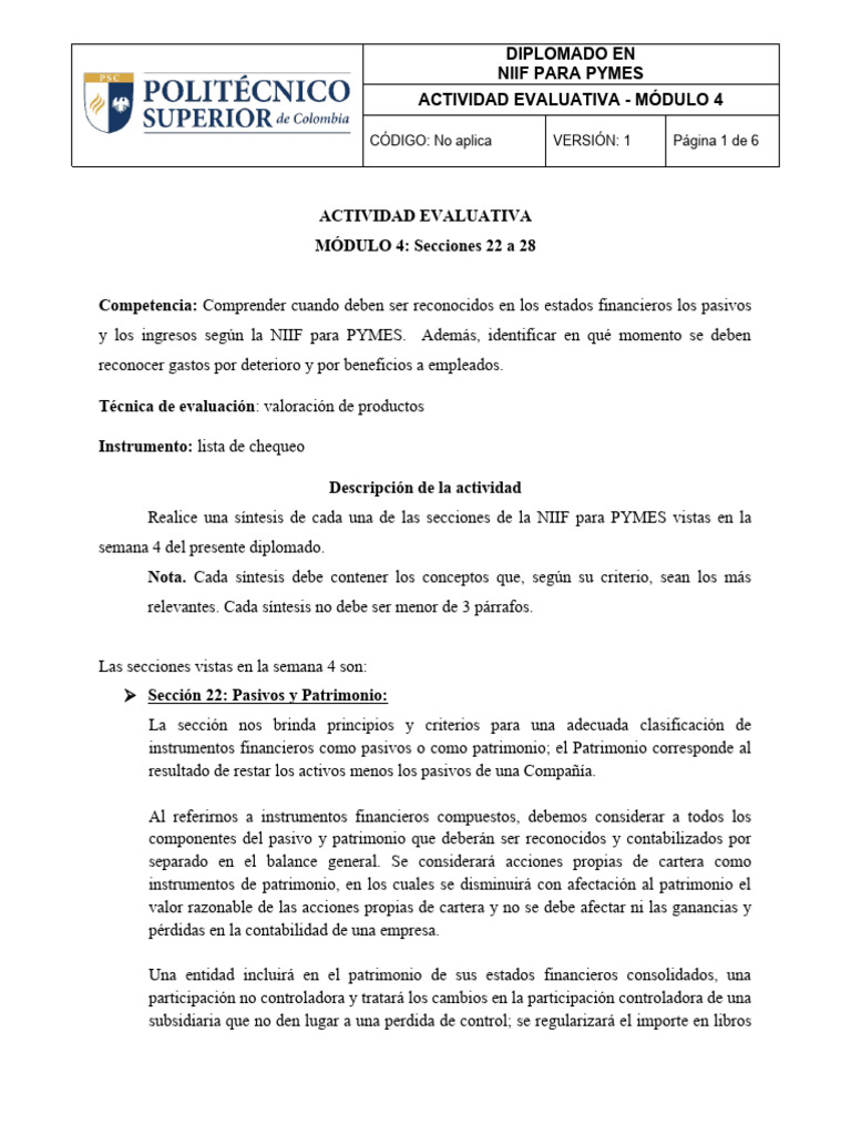 Actividad Modulo 4 - Diplomado Niif para Pymes - Sebastian Zavala | PDF | Contabilidad | normas ...