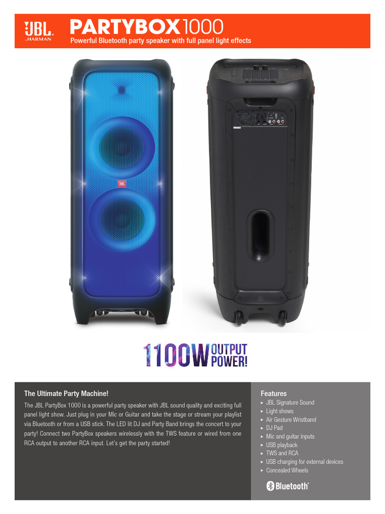 JBL_PartyBox_1000_Spec_Sheet_English | PDF | Bluetooth | Loudspeaker