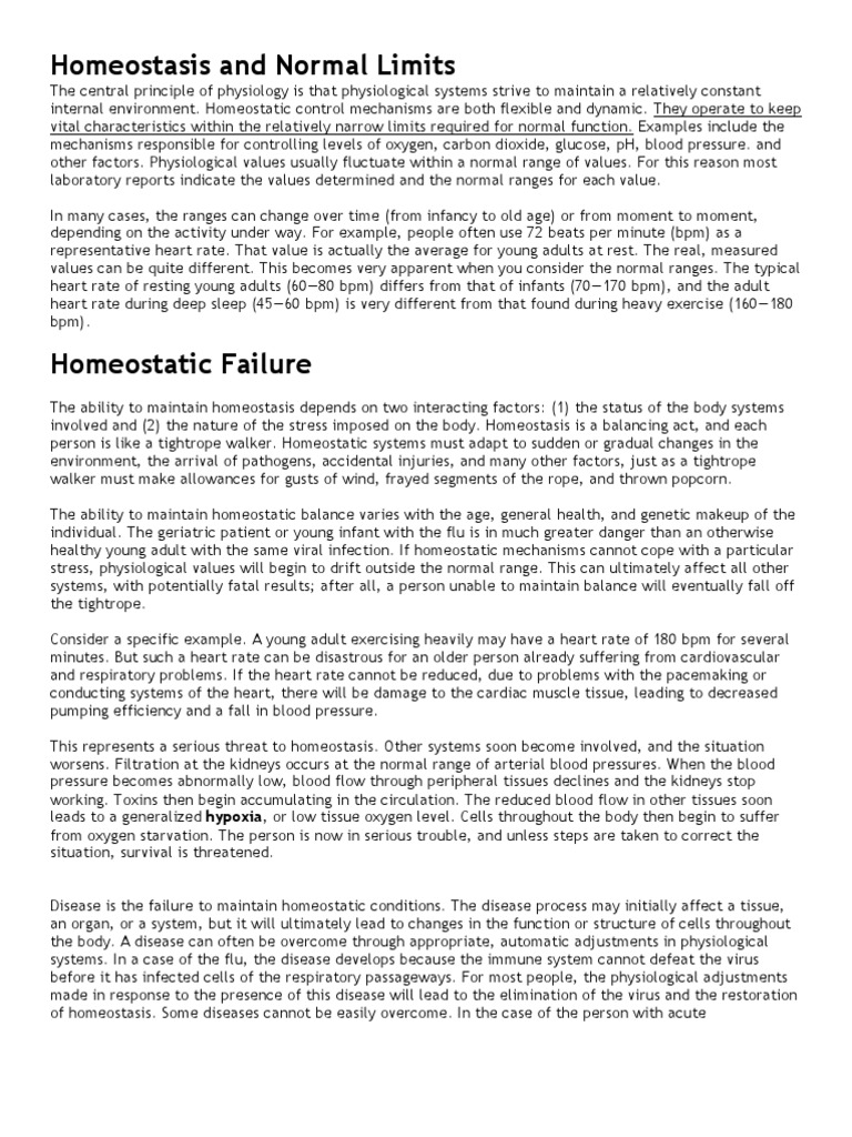 Homeostasis and Normal Limits | PDF | Homeostasis | Heart Rate