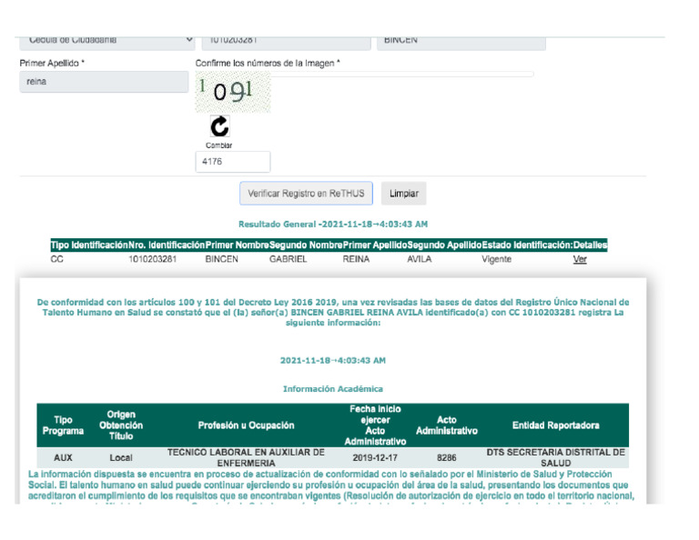 Certificacion de Inscripcion Al Rethus | PDF