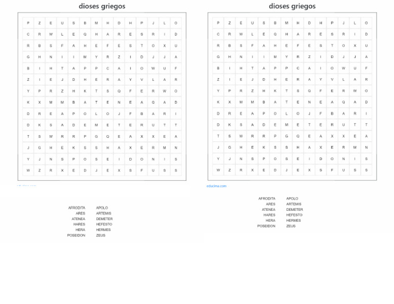 Sopa de Letras de Dioses | PDF