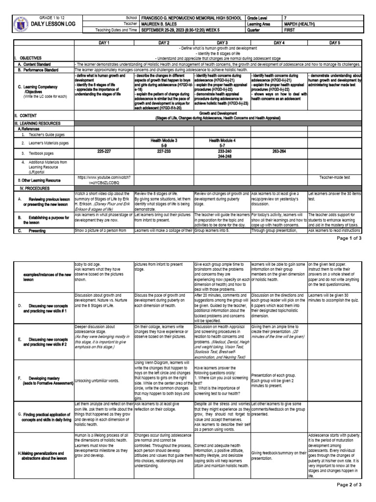 Q1 W5 (Health) | PDF | Learning | Adolescence