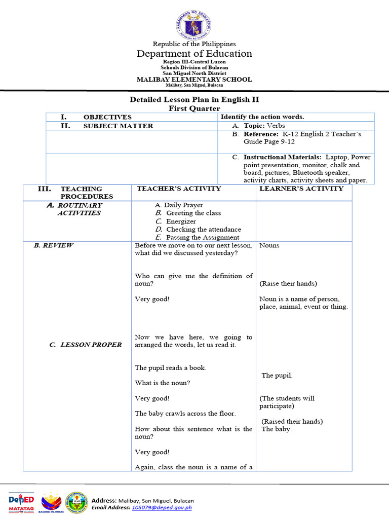 q1 Cot English2 2023 DLP | PDF | Lesson Plan | Linguistics