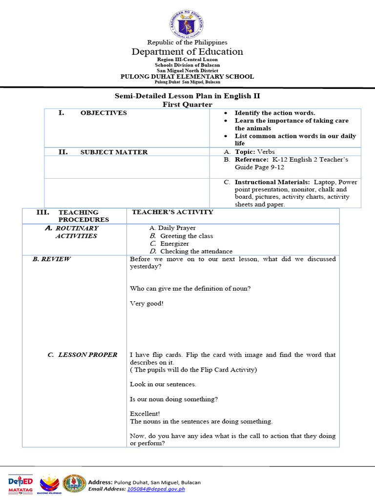 q1 Cot English2 2023 DLP | PDF | Verb | English Language