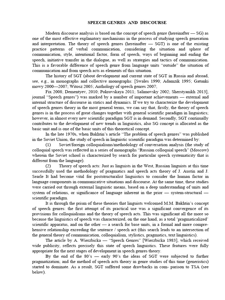Speech Genres and Discourse | PDF | Linguistics | Speech
