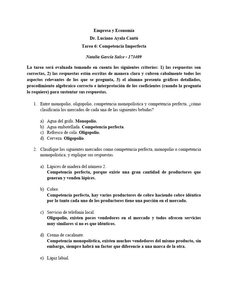Tarea 6. Competencia imperfecta - Competencia monopolistica | PDF ...