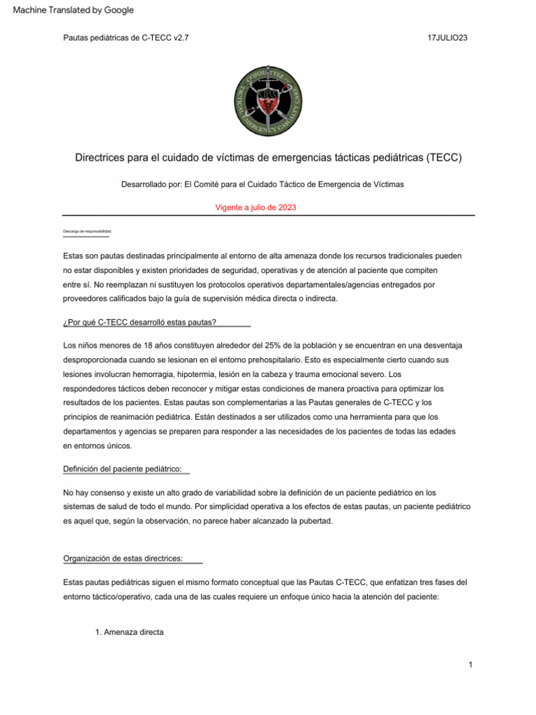 Peds TECC Guidelines Final 2023 | PDF | Herida | Reanimación cardiopulmonar