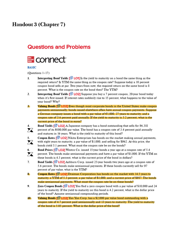 Handout 3 - 4 - Review Exercises - Questions in Text | PDF | Bonds (Finance) | Dividend