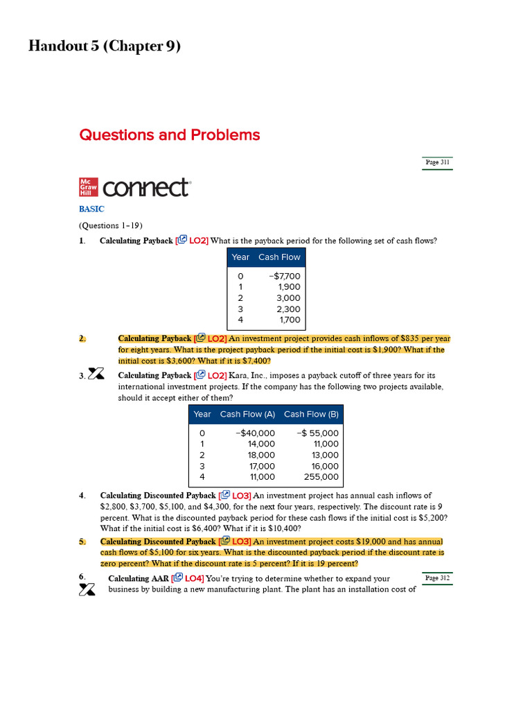 Handout 5 - 6 - Review Exercises - Questions in Text | PDF | Net Present Value | Internal Rate ...