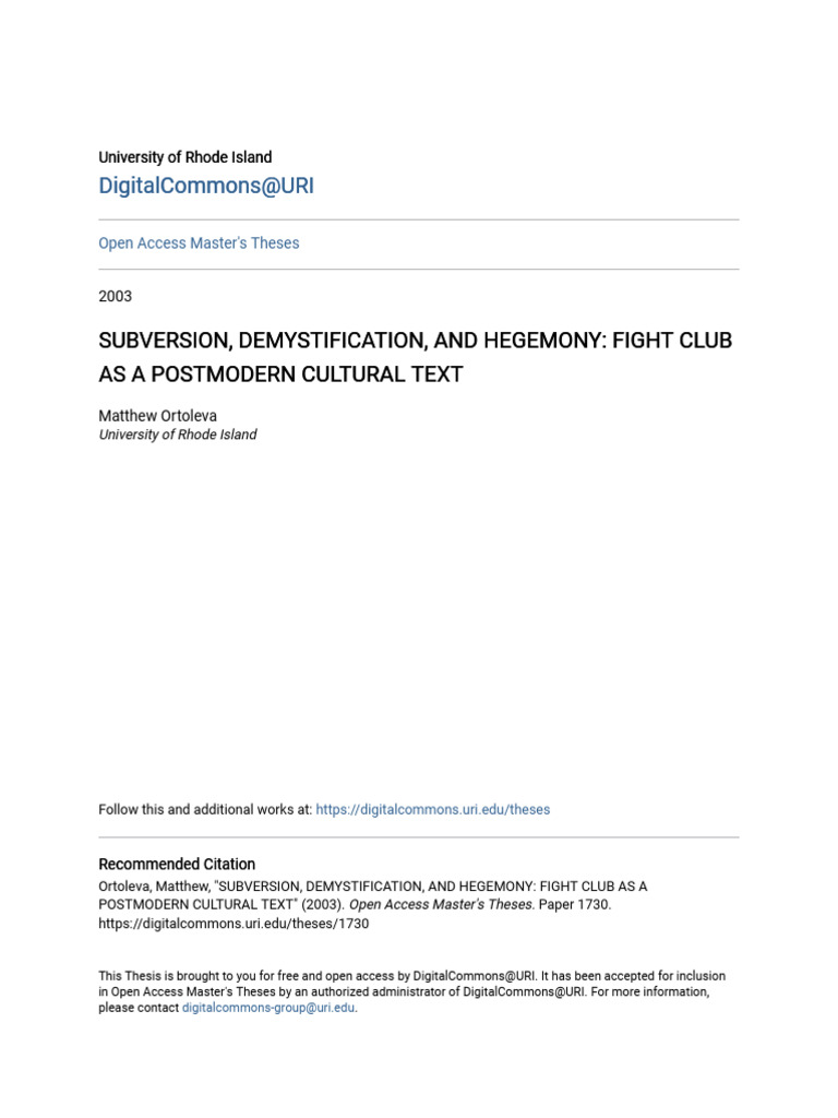 Subversion, Demystification and Hegemony - Fight Club | PDF ...