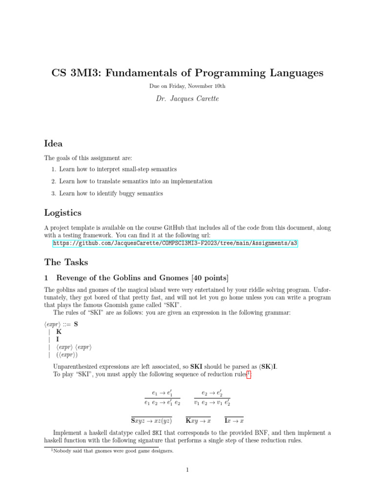 CS 3MI3: Fundamentals of Programming Languages: Dr. Jacques Carette | PDF | Software Engineering ...