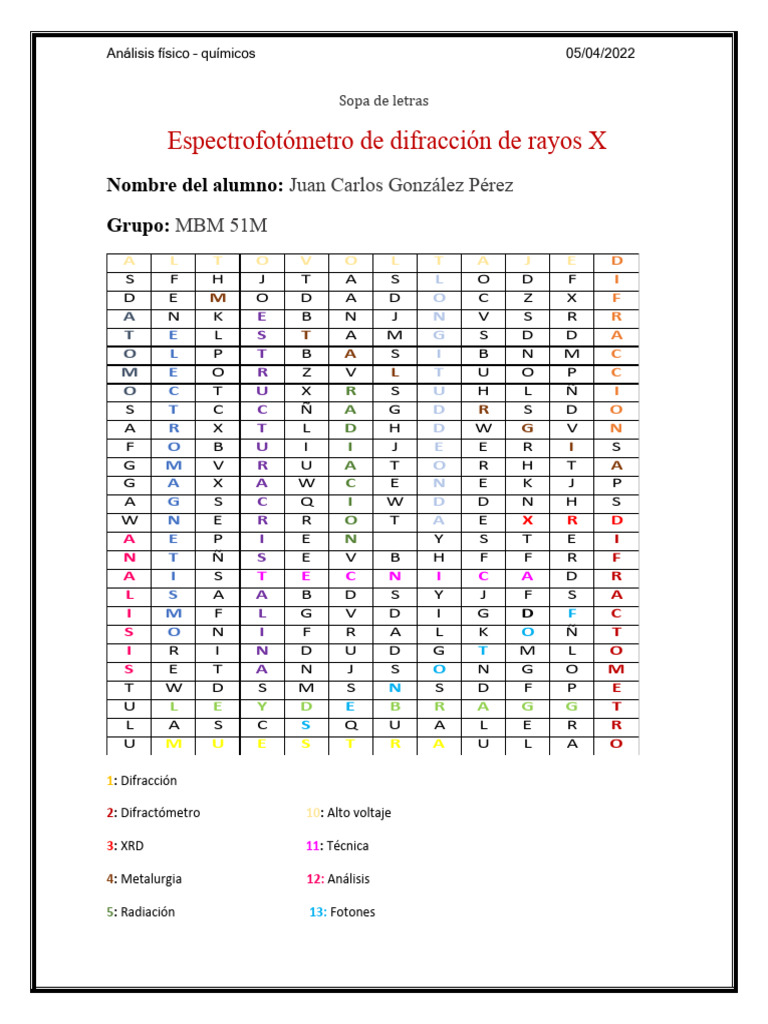 Sopa de Letras ACTIVIDAD 41 | PDF | Cristalografía de rayos X ...