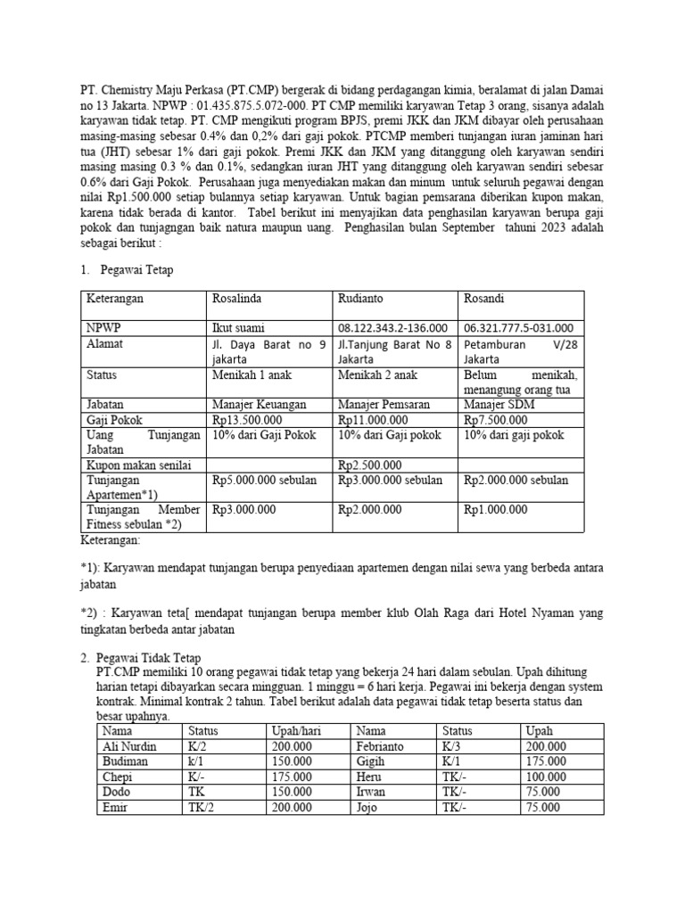 Latihan Soal PPH Pasal 21 - PT CMP | PDF