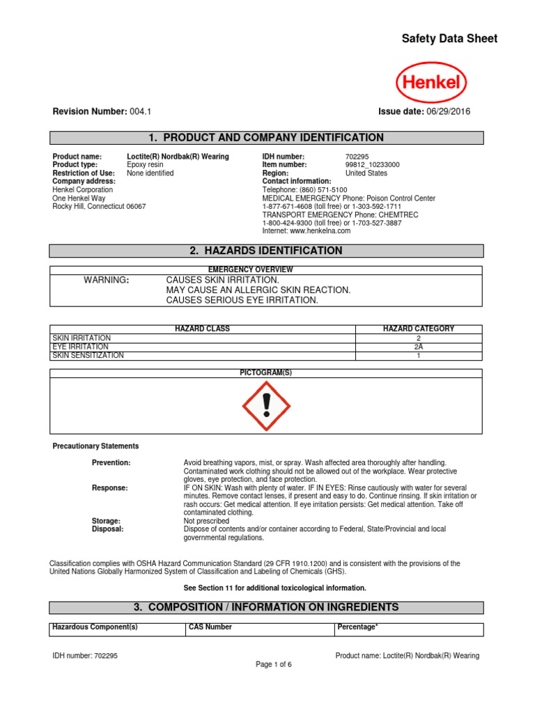 MSDS loctite nordbak wearing compound Resin | PDF | Silicon Dioxide ...