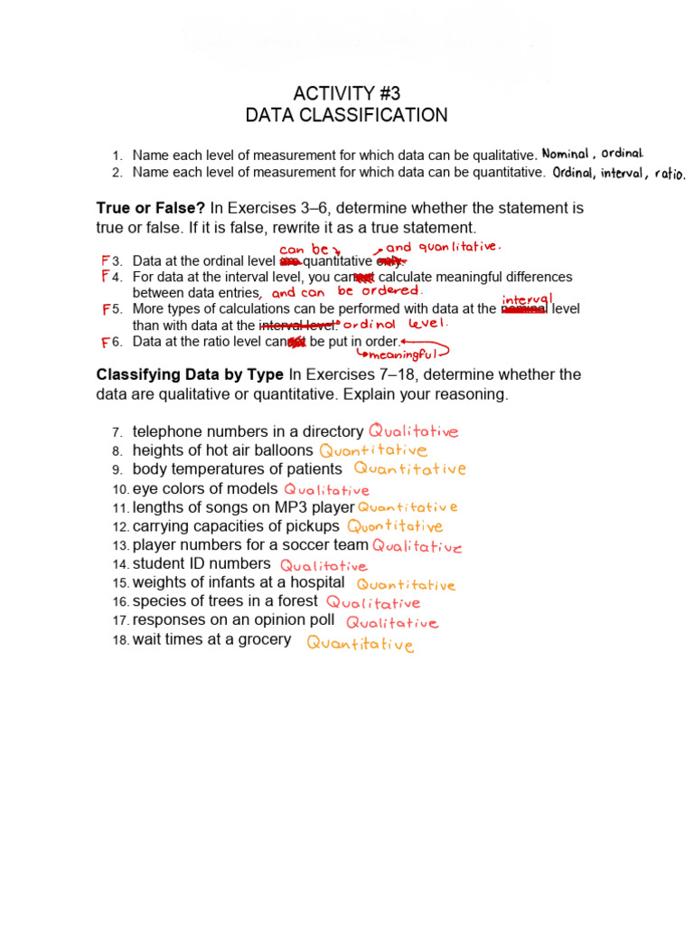 Statistics Activity #4 | PDF | Level Of Measurement | Science