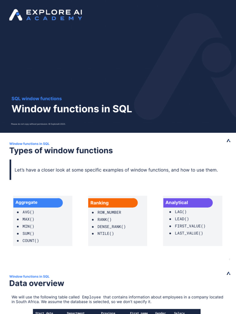 Window Functions in SQL (Slides) | PDF | Sql | Data Management Software