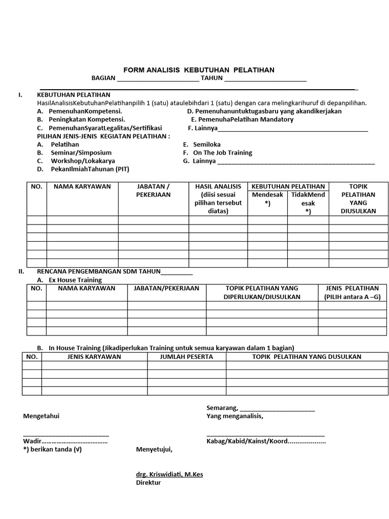 Form Analisis Kebutuhan Pelatihan | PDF