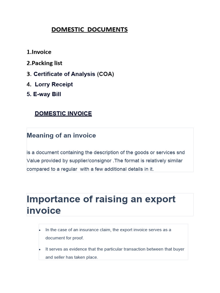 Domrstic Export Documents | PDF | Receipt | Invoice