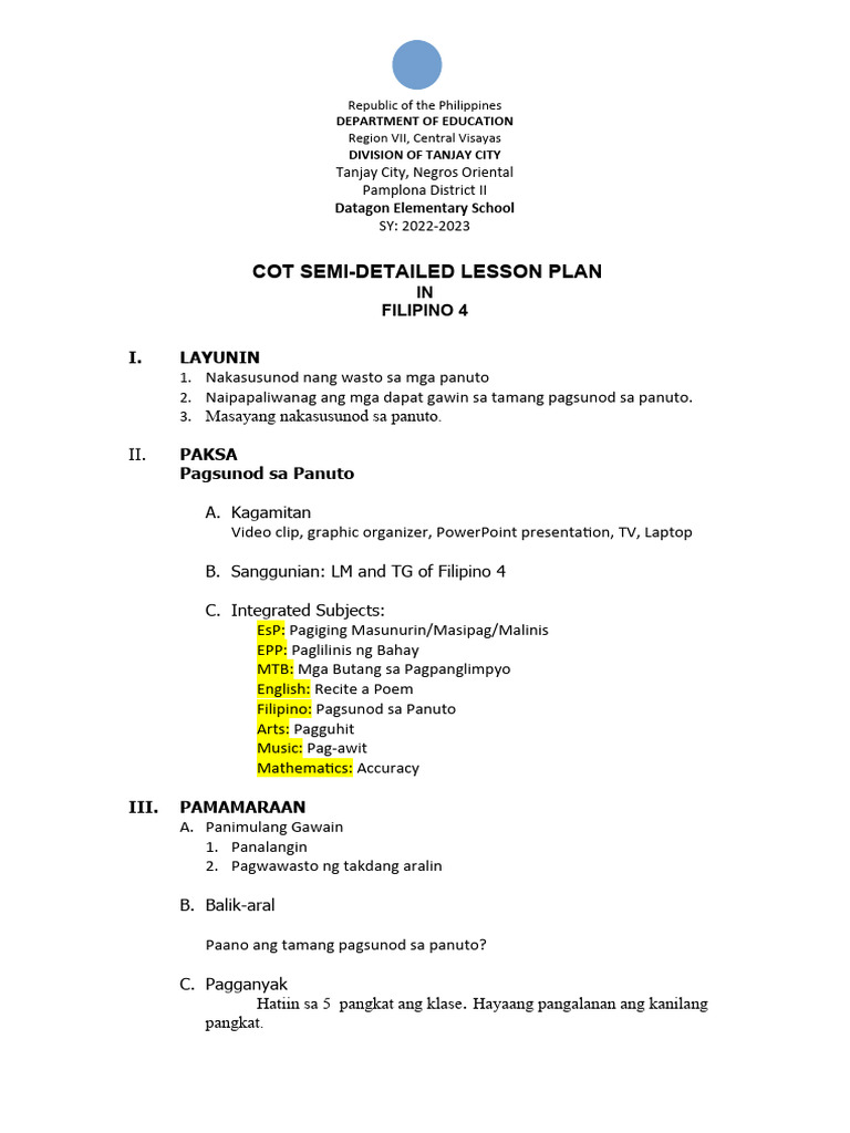 COT Filipino 3rd Quarter | PDF COT Filipino 3rd Quarter | PDF