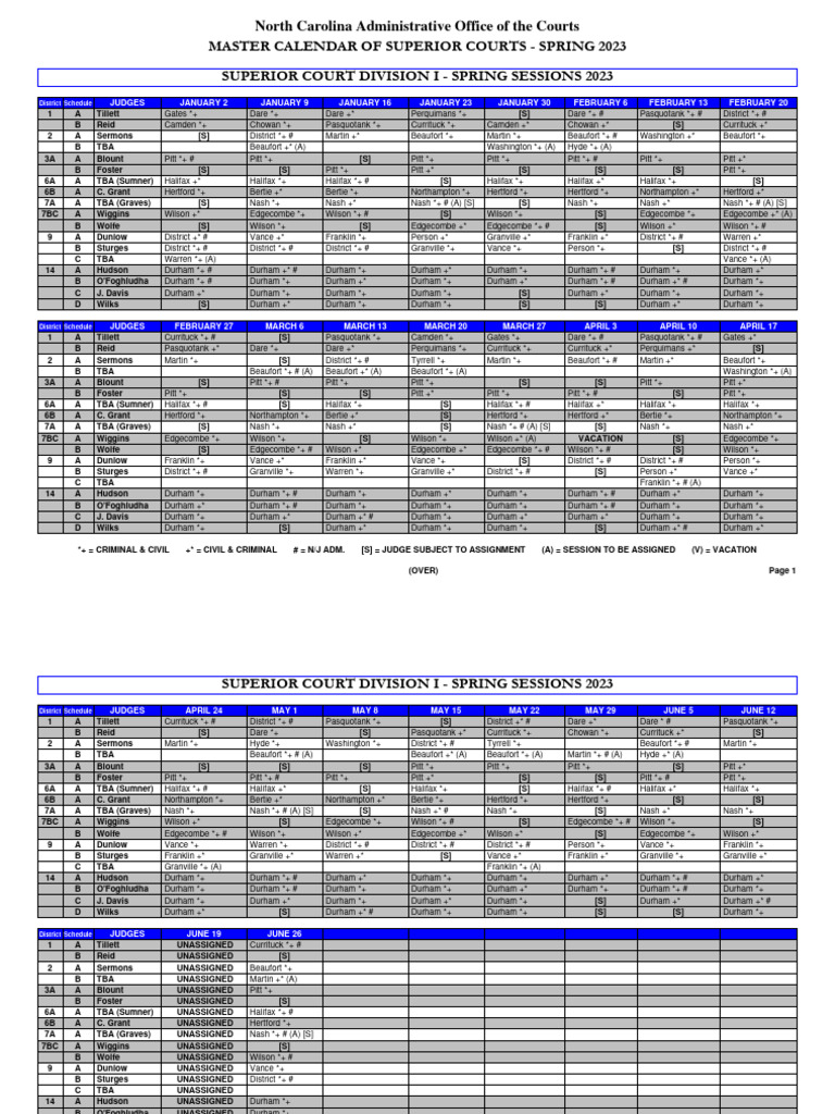 2023 Superior Court Spring Master Calendar | PDF