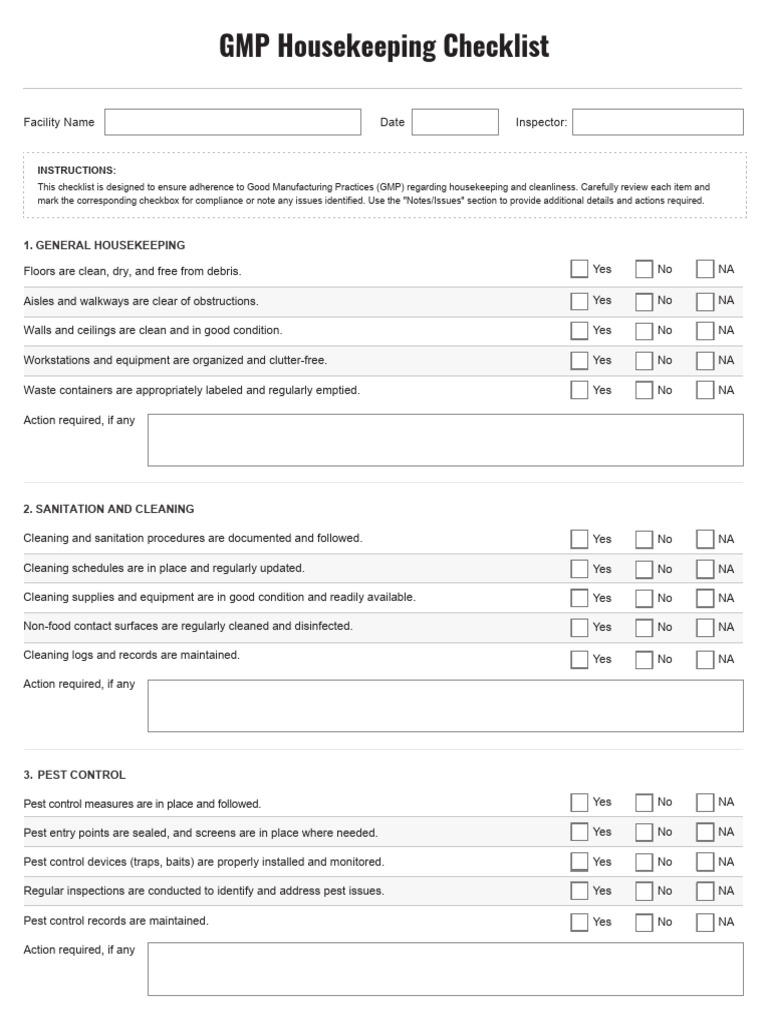 GMP Housekeeping Checklist | PDF | Housekeeping | Ventilation ...