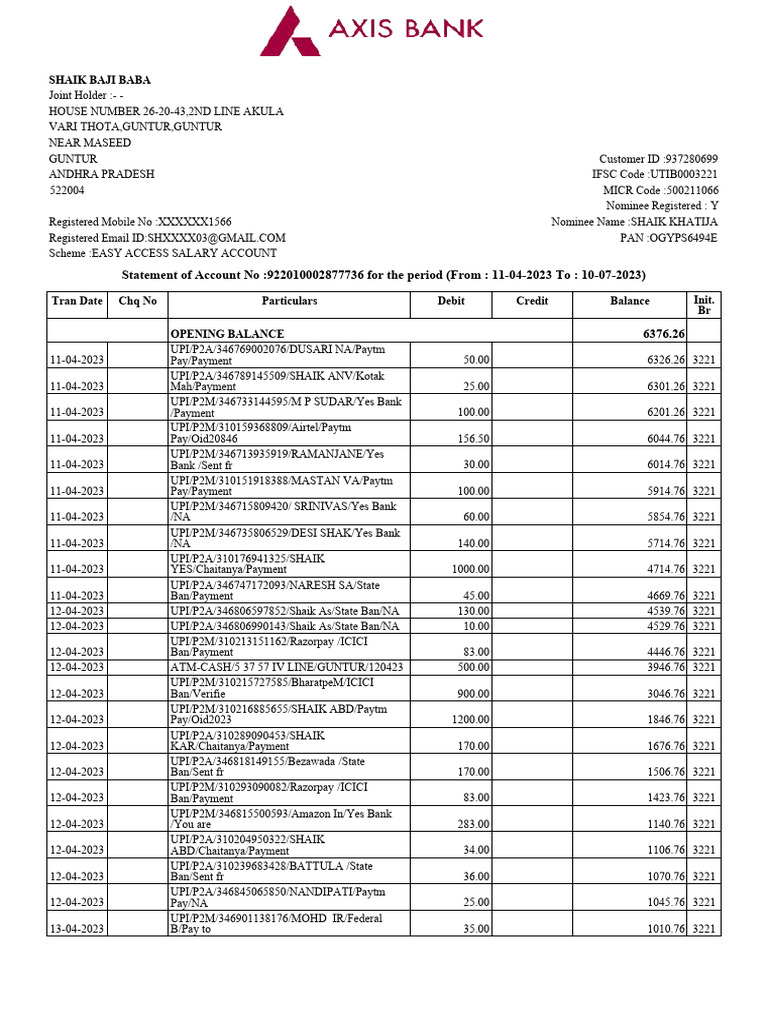 XXXXXXXXXXX7736 11 04 2023to10 07 2023 | PDF | Banks | Debit Card