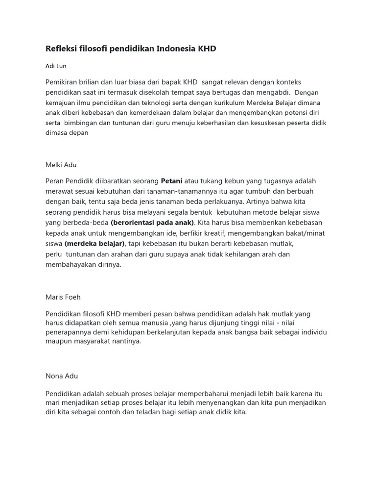Modul 1.1A Refleksi Filosofi Pendidikan Indonesia KHD | PDF
