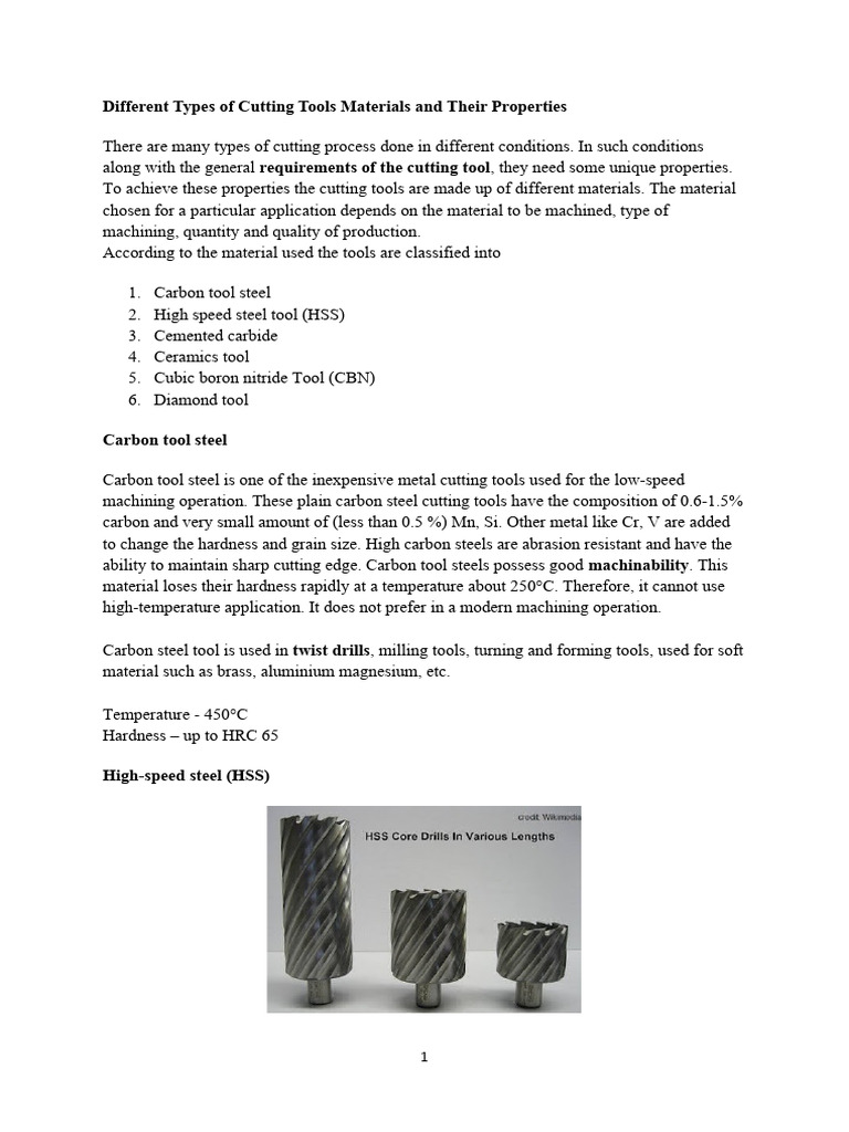 Different Types of Cutting Tools Materials and Their Properties | PDF ...