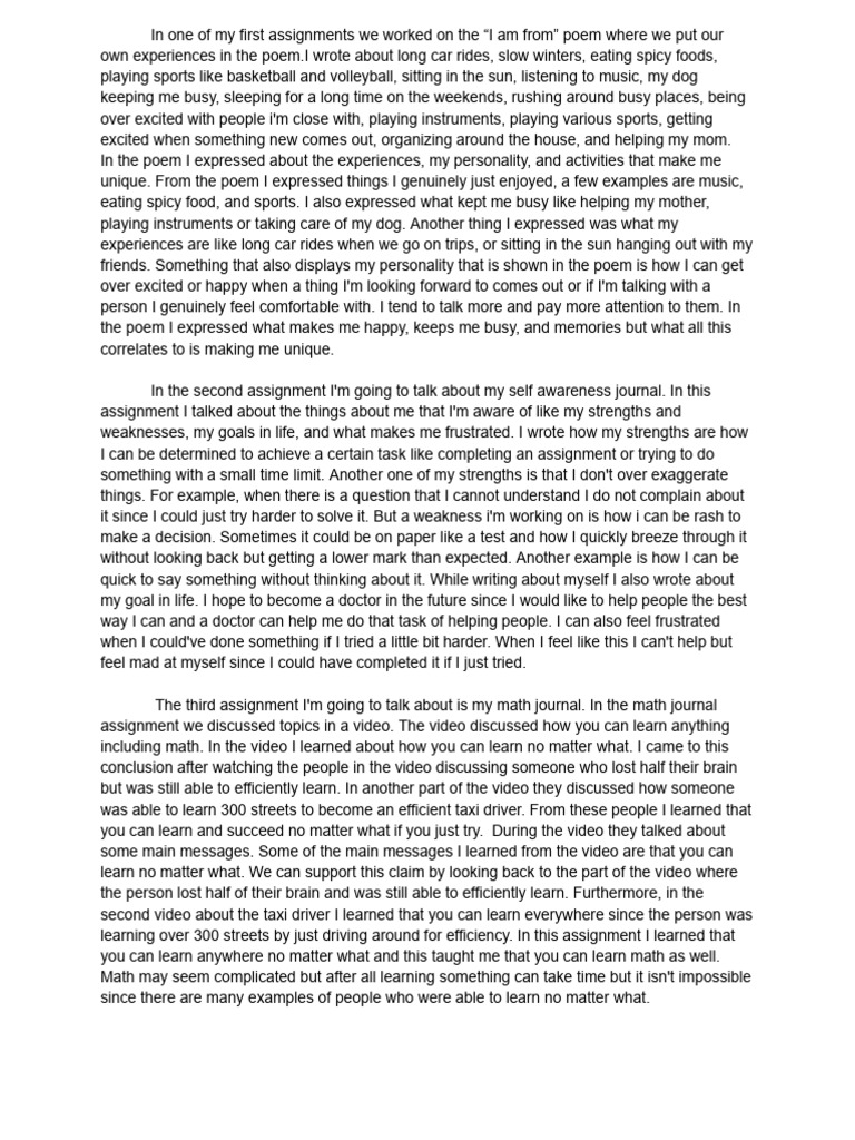 Written Assignment For Unit 1 - Self Awareness | PDF | Mindset ...