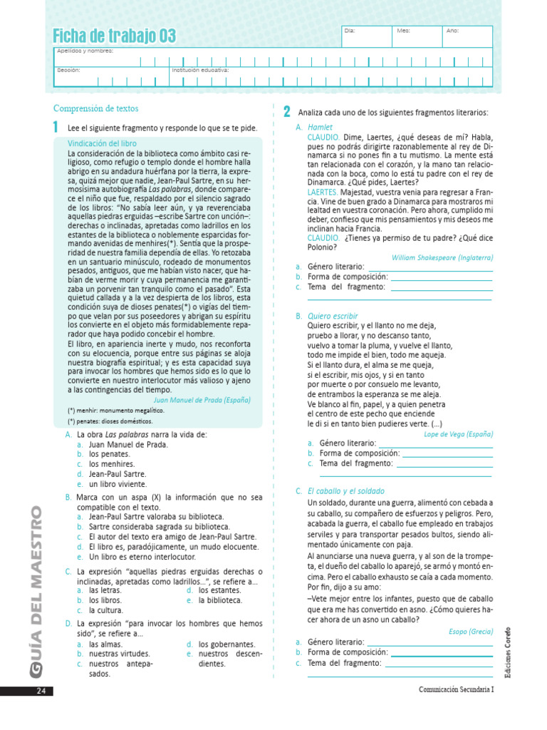 Ficha 03 | PDF | Adjetivo