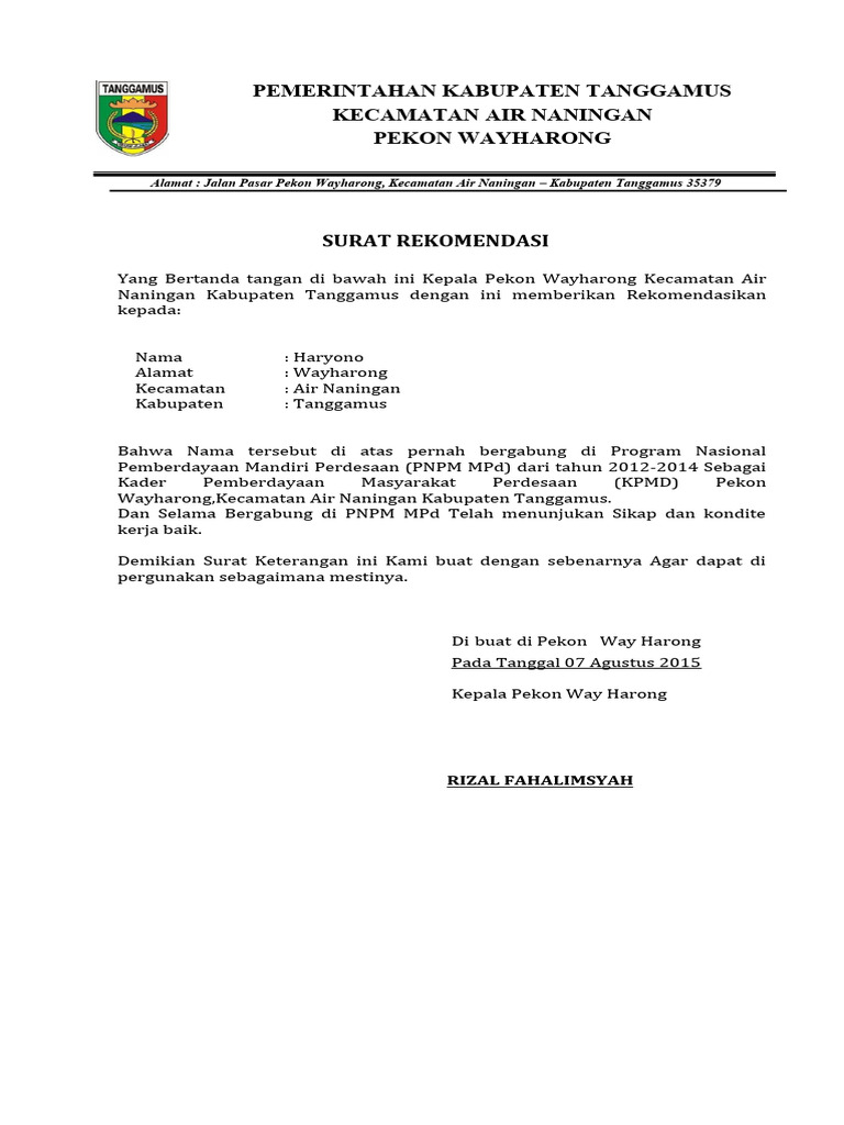 Surat Rekomendasi | PDF