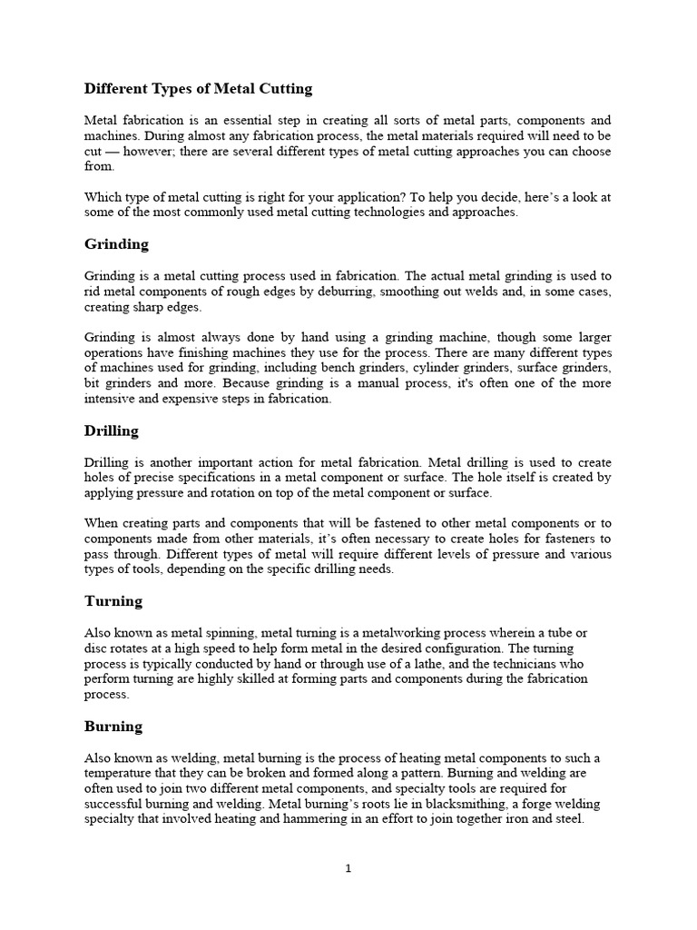 Different Types of Metal Cutting | PDF | Welding | Construction