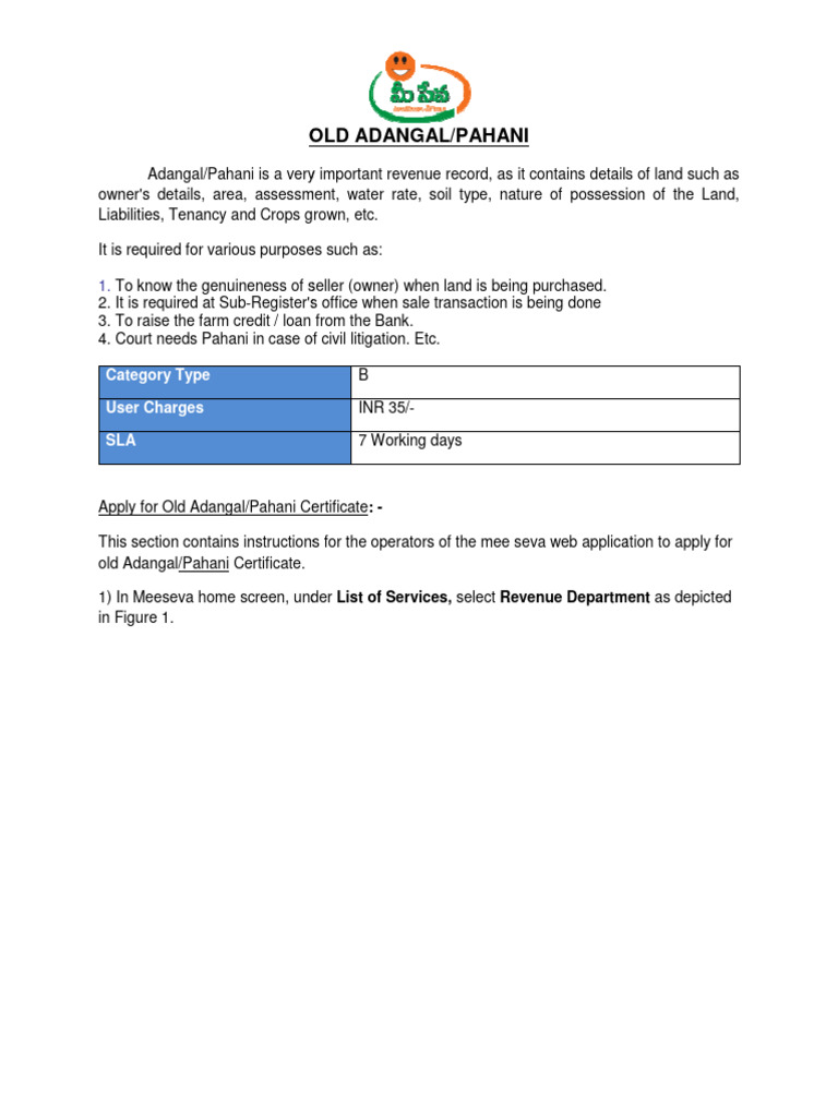 Old Adangal/Pahani Application Guide | PDF | Mail | Receipt