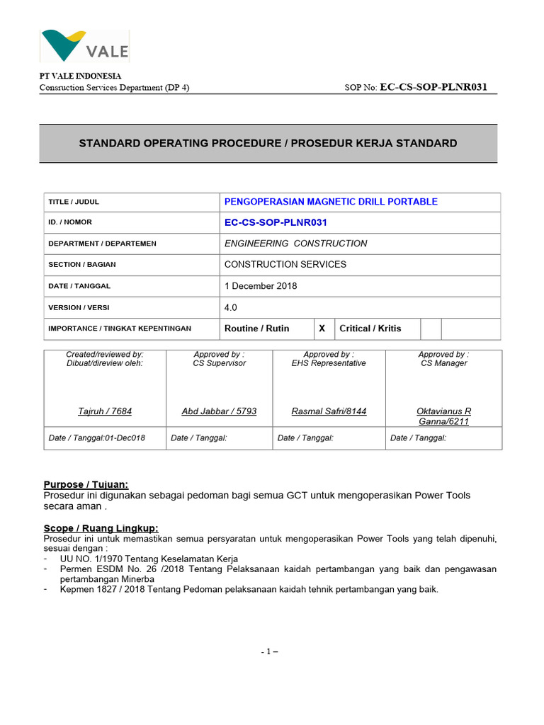 SOP - Magnetic Drill Portable | PDF
