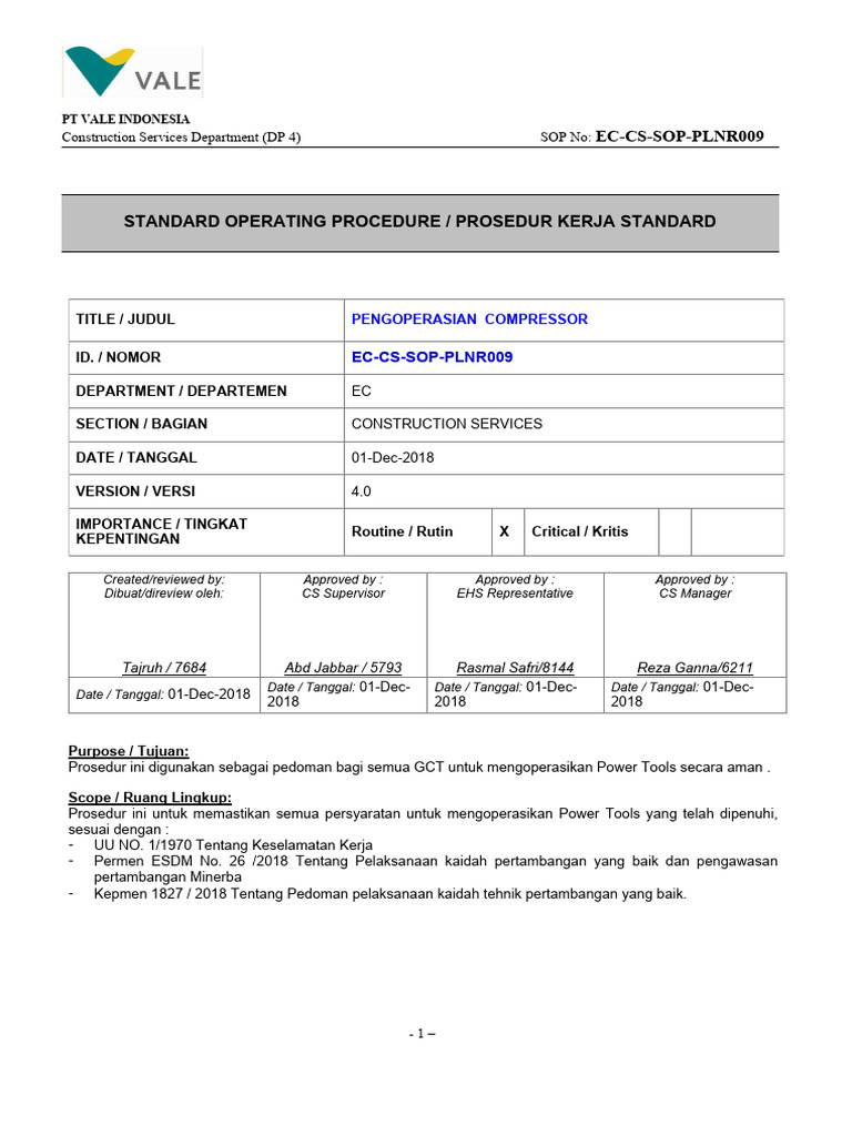 SOP - Electric Compressor | PDF