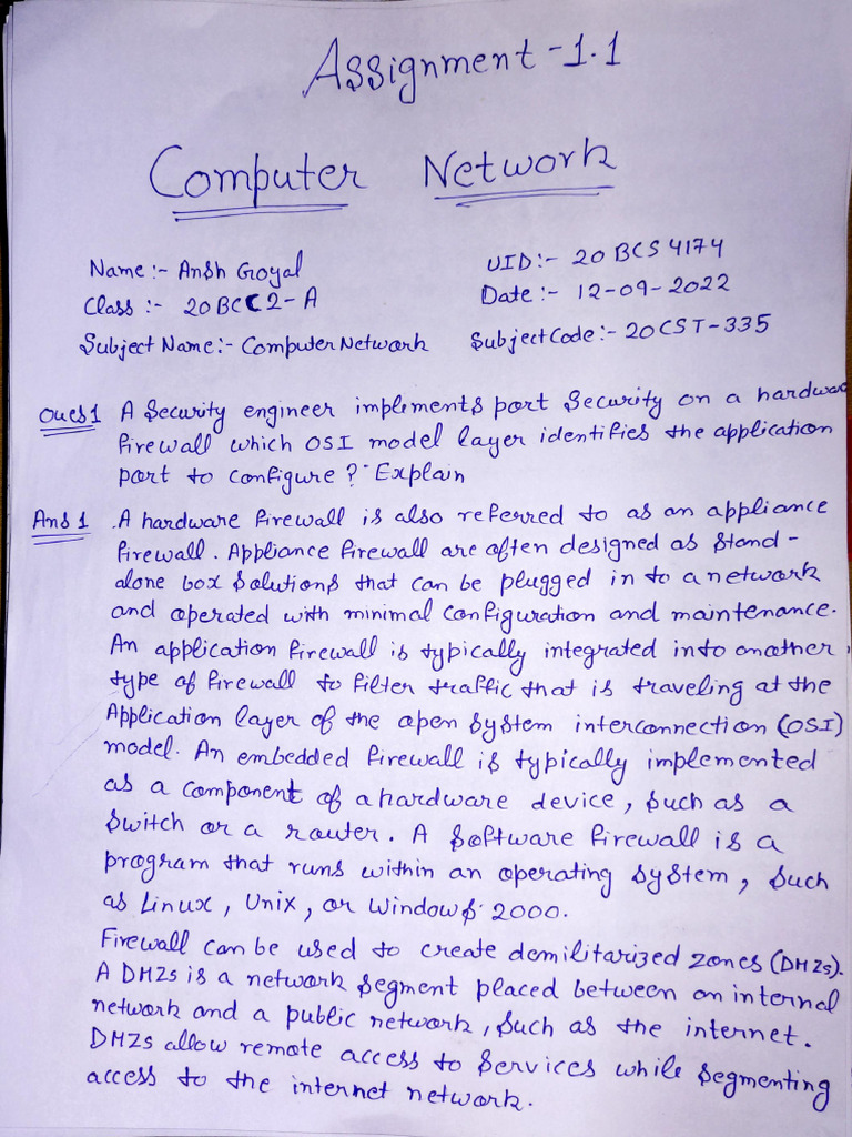 (20BCS4174) - Assignment-1.1 - CN - (Ansh Goyal) | PDF