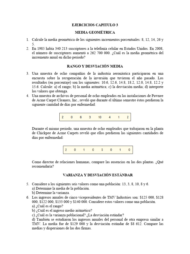 Ejercicios Capitulo 3 - Segundo Aporte | PDF | Desviación Estándar