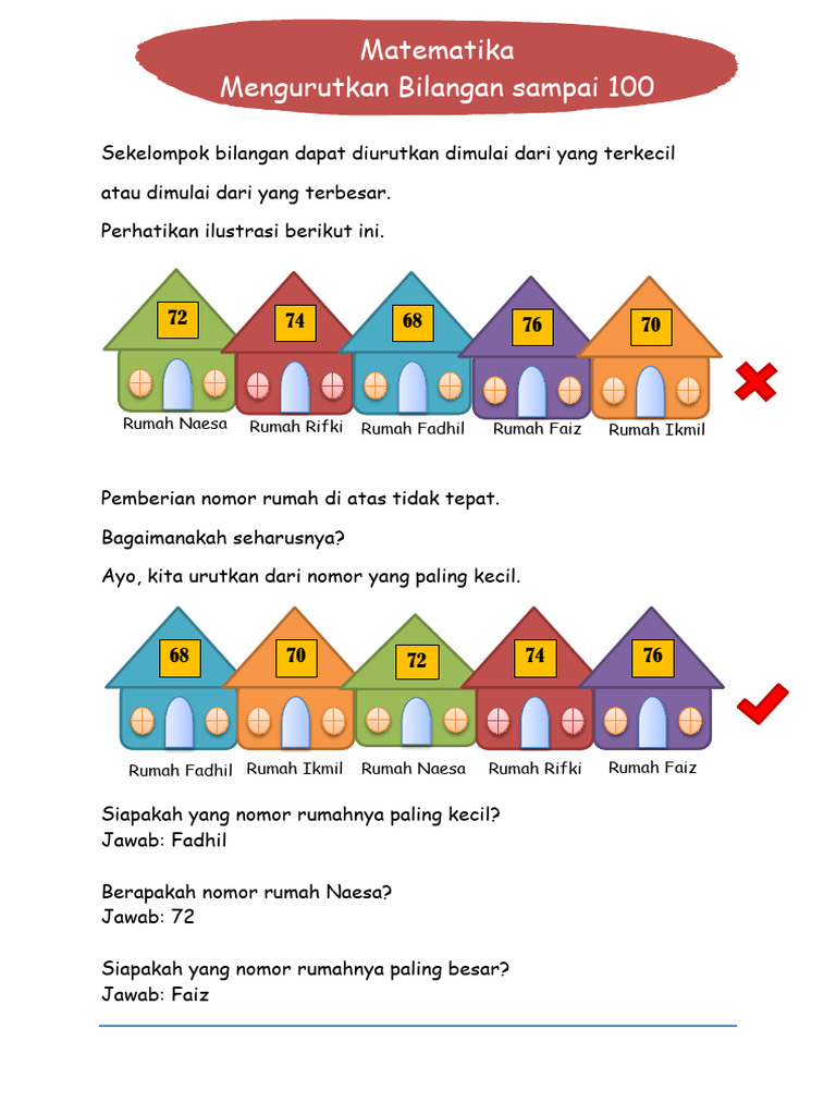 Mengurutkan Bilangan untuk Kelas 1 SD | PDF
