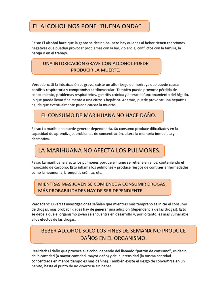 Mito o Verdad Alcoholismo y Drogadiccion | PDF | Alcoholismo | La dependencia de sustancias