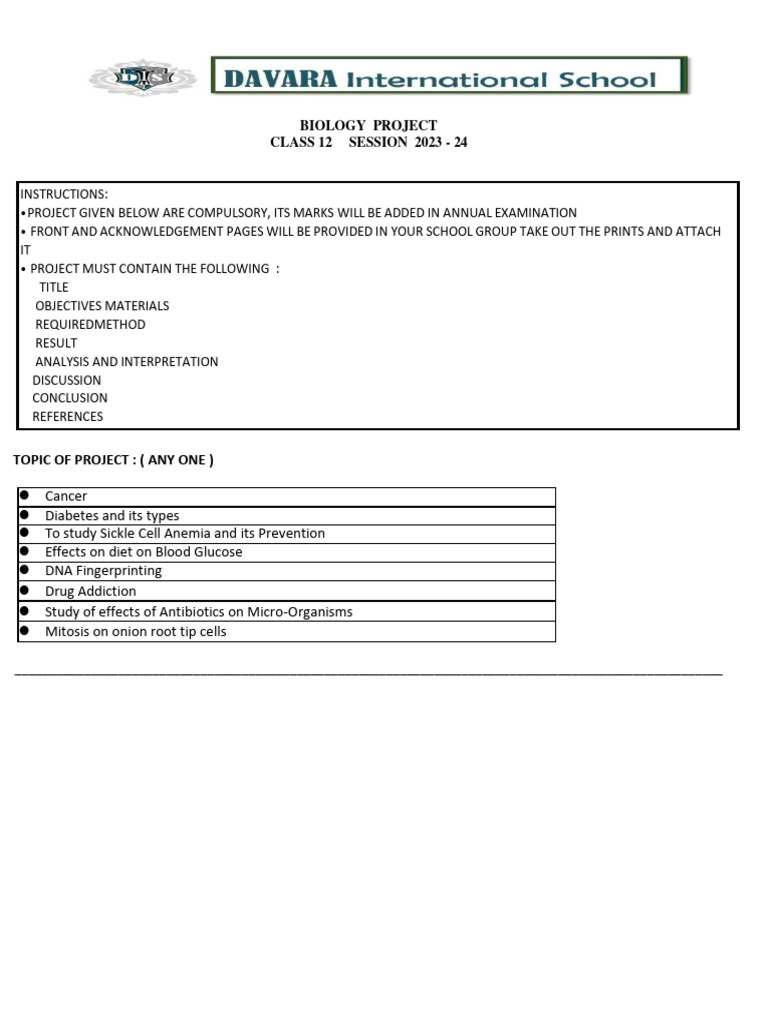 Class 12 Biology Project Guidelines | PDF