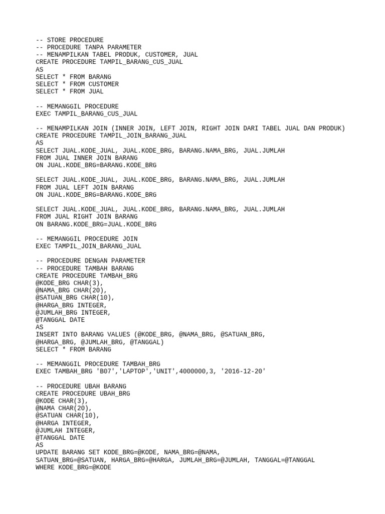 Latihan SBD (Store Procedure) | PDF | Pengelolaan Keuangan & Uang ...