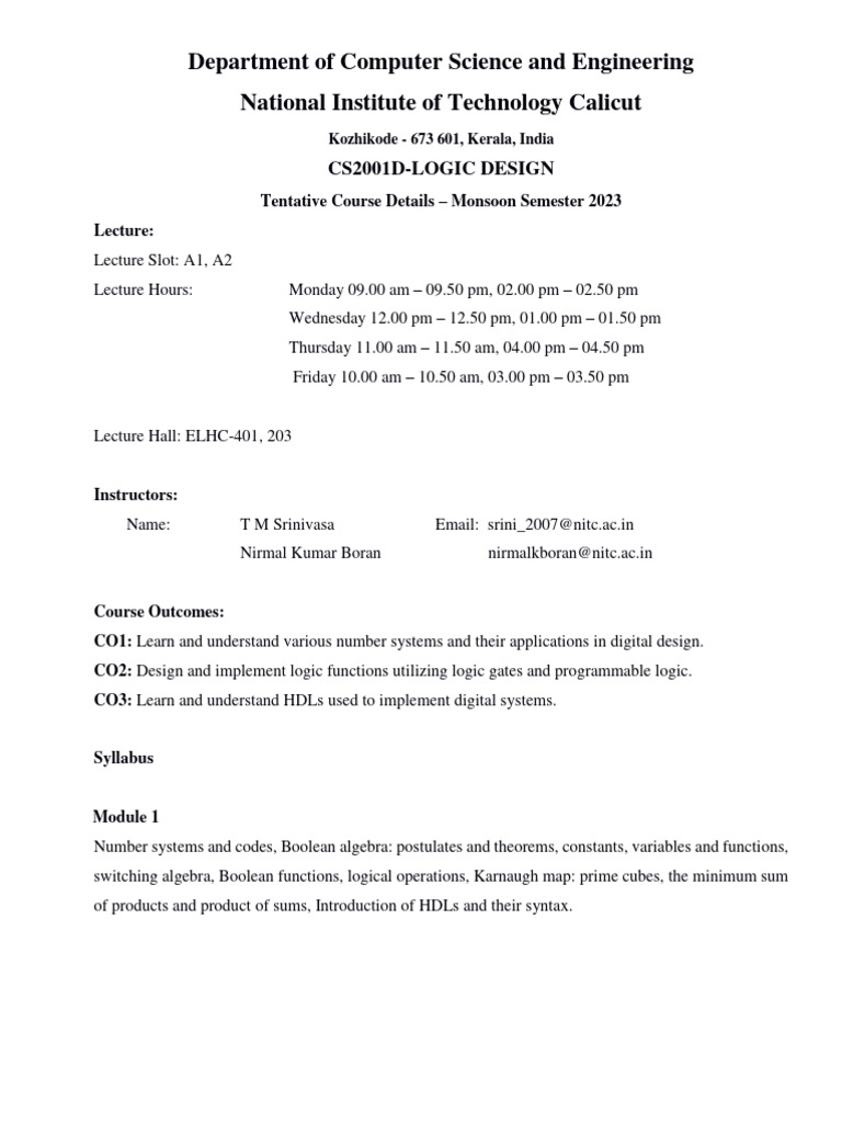 Course Plan LD | PDF | Logic Gate | Teaching Mathematics