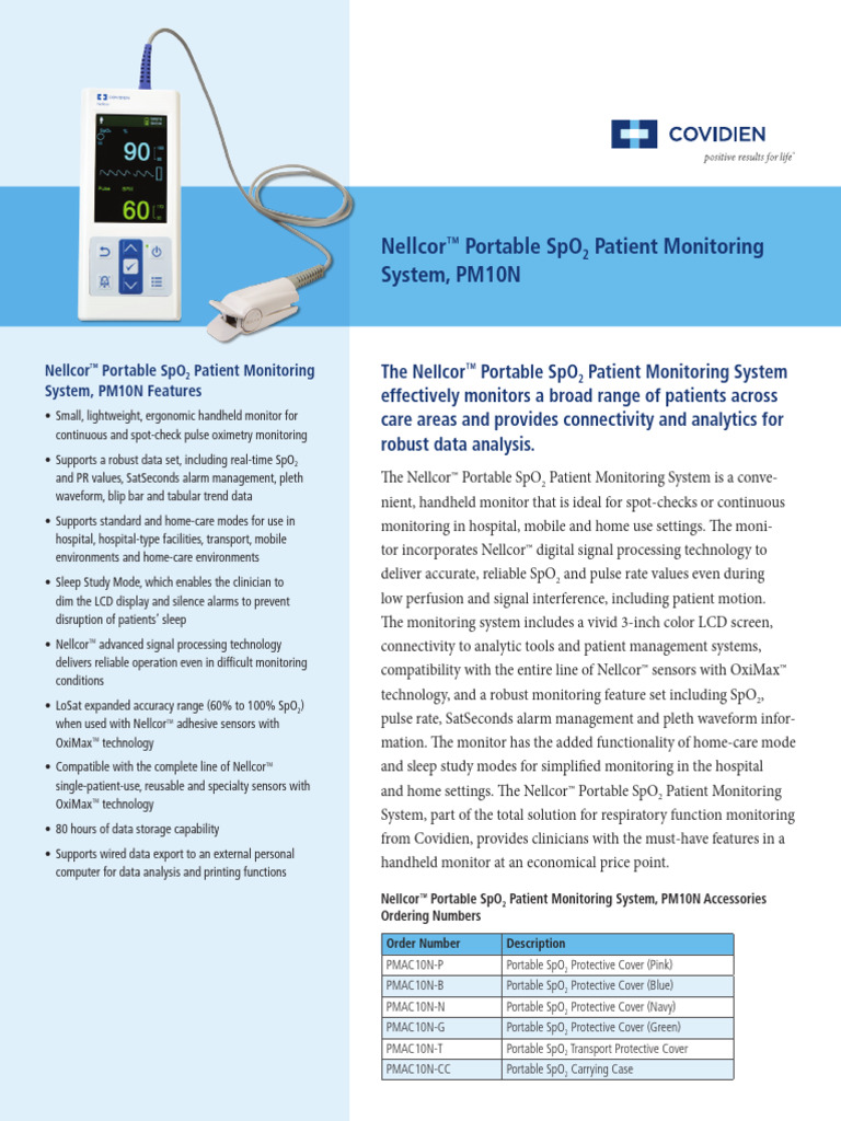 Nellcor Portable Sp02 Patient Monitoring PM10N | PDF | Monitoring (Medicine) | Computer Monitor